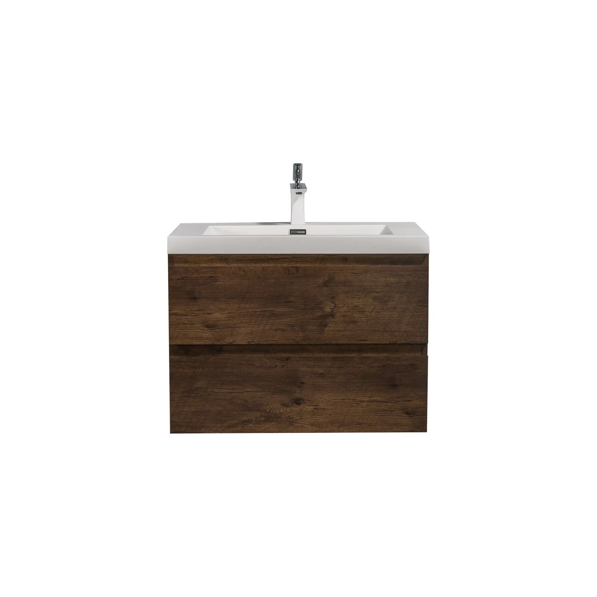 Angela 30'' Floating Single Vanity in Rose Wood with White Countertop
