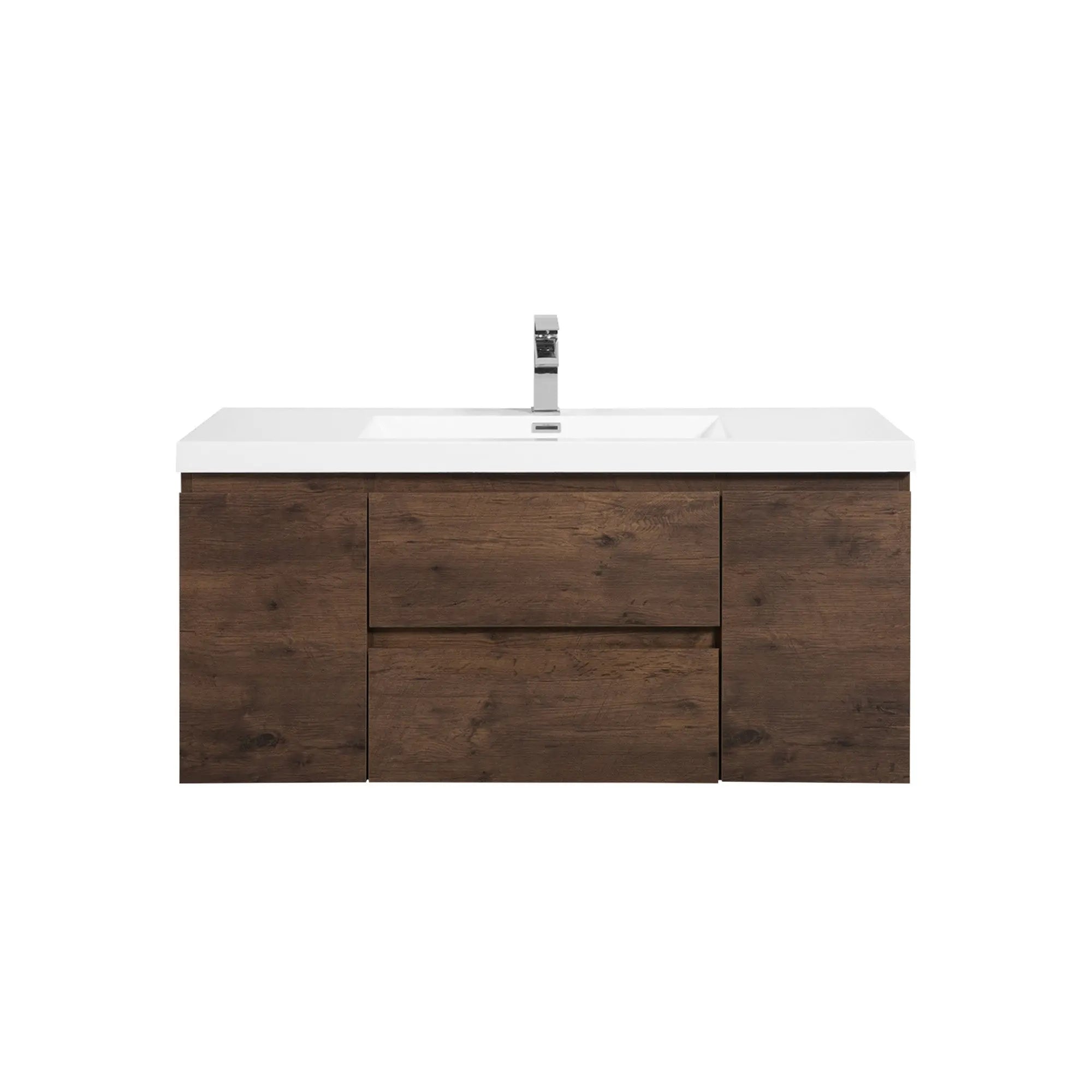 Angela 48'' Floating Single Vanity in Rose Wood with White Countertop