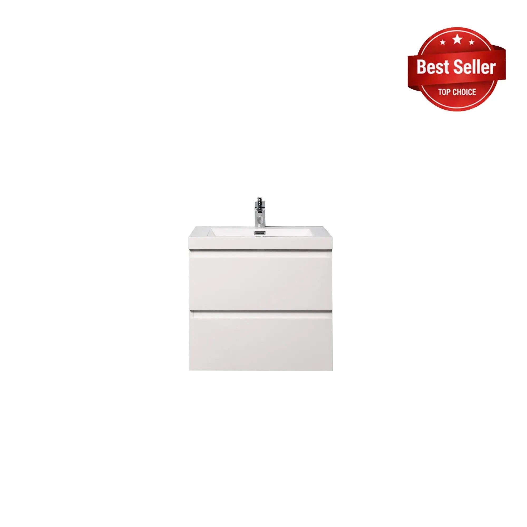 Angela 24'' Glossy White Floating Vanity with White Countertop - TONA