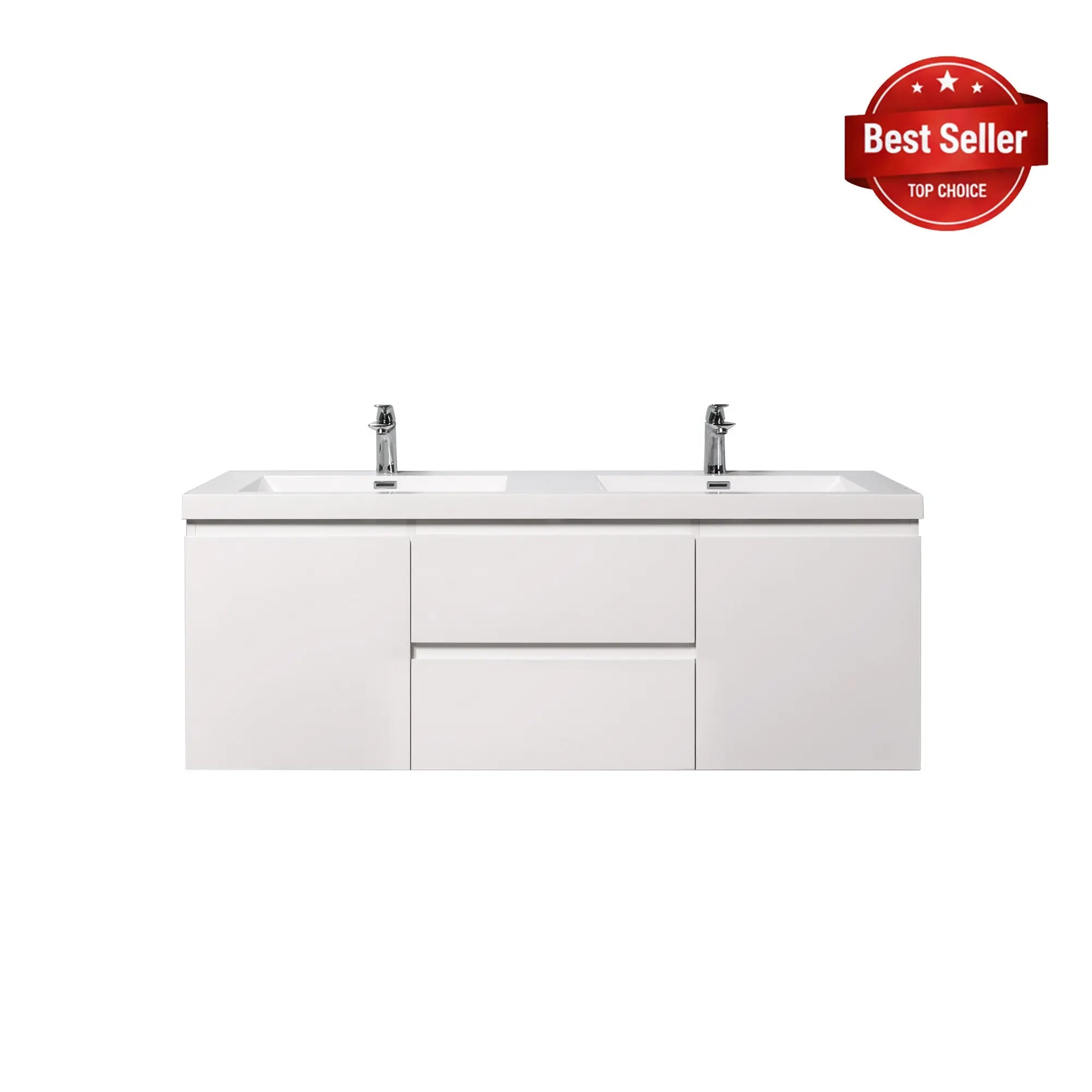 Angela 60'' Glossy White Floating Double Vanity with White Countertop